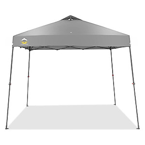 Crown Shades 11' x 11' Base 9' x 9' Top Telescoping Slant Leg Outdoor Instant Pop-Up Portable Waterproof Shade Folding Canopy with Carry Bag, Gray