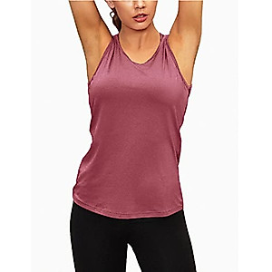 COOrun Workout Tops for Women Open Back Shirts Muscle Yoga Workout Tanks Tennis Exercise Fitness Tanks Running Tennis Shirts Womens Athletic Shirts Wine Red (Wine Red, XL)