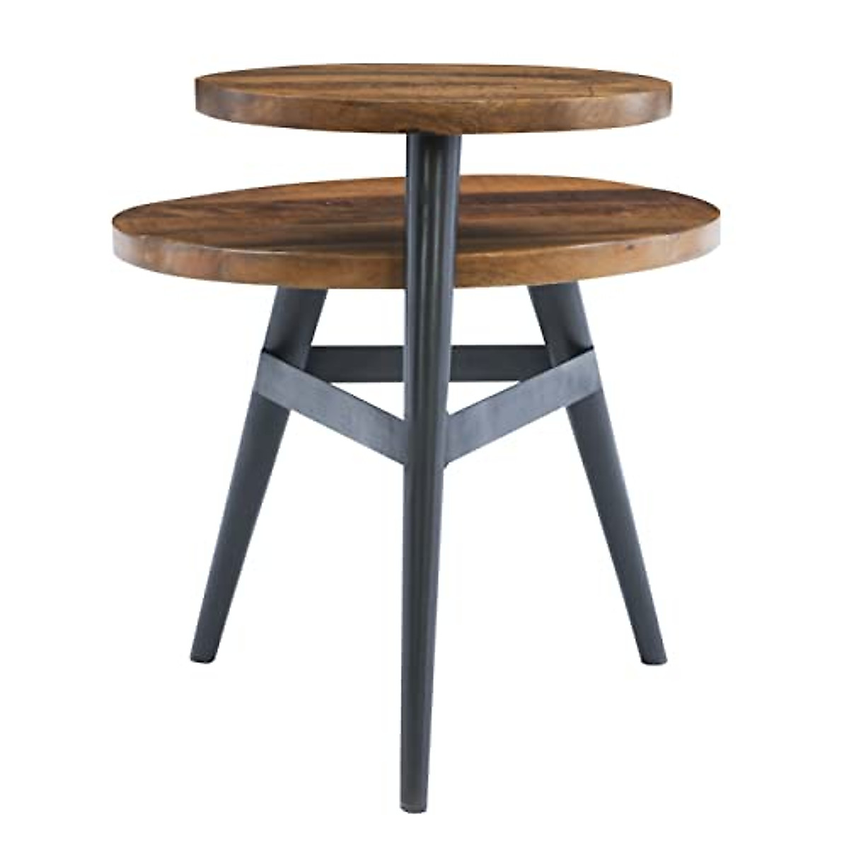 Powell Natural Wood & Gun Metal Grey Stand Bruno, Two Tiered Plant Side Table, Brown and Black