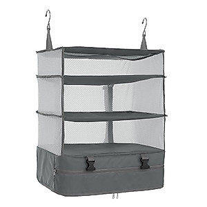 ELEZAY Hanging Packing Cubes Portable Closet Shelves Travel Collapsible Compression Garment Organizer for Carry-on Luggage Suitcase with Breathable Perforated Material X-Large_17.1*11.8*24.4 IN, Grey