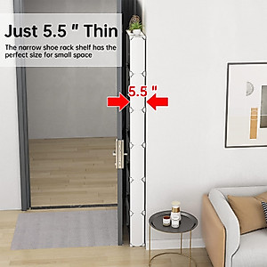 MAGINELS 5-Tier Slim Shoe Rack Organizer,Thin Storage Shelf for Closet,Hidden Shoes Cabinet for Small Spaces,Narrow Shelves for Wall Behind Door,Entryway,White
