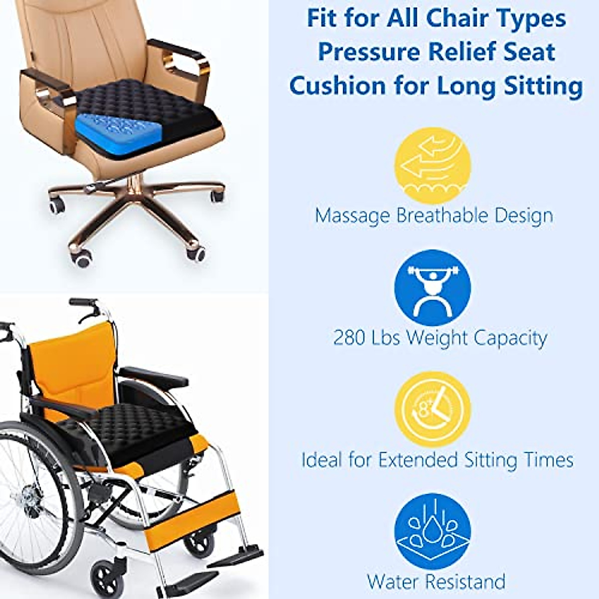 Memory Foam & Gel Cushion Multi-Layer Massage Orthopedic Seat Cushion Backrest for Office Chairs, Wheelchair, Mobility Scooters Lower Back Pain Relief Cooling Gel Cushion Large size 18.5"X16.5"X2.5"