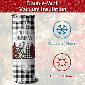 20 oz Christmas Skinny Tumblers with Lid and Straw, Buffalo Christmas Tree Stainless Steel Vacuum Insulated Travel Coffee Mug Cup Water Bottle, Christmas Decor Stuff Accessories Gifts for Women