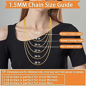 Andsion Solid 18k Gold Plated Necklace Over Rope Chain for Men，1.5MM Dainty Shiny Sturdy Women's Upgraded Lobster Clasp Rope Chain Necklace Italian Quality 20 Inch Choker Length