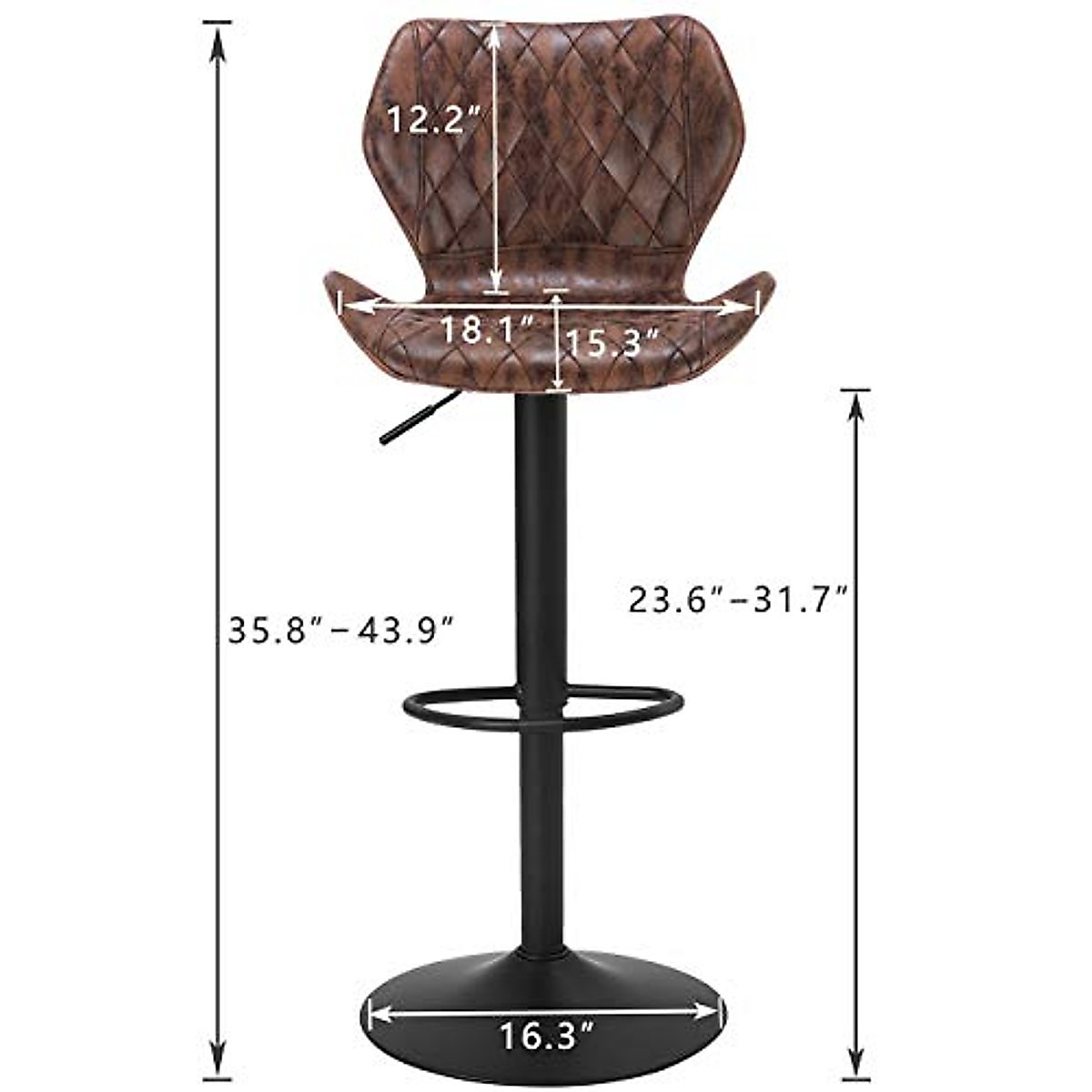 SUPERJARE Adjustable Bar Stools Set of 2, Rustic Swivel Barstools with Back, Modern Counter Height Chairs for Pub Kitchen, Retro Brown