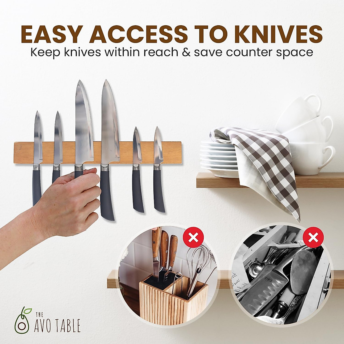 Acacia Wood Stronger Magnetic Knife Holder for Wall (16” x 2” x .78”) - Magnetic Knife Block- Adhesive Knife Magnetic Strip - Easy-to-Install Kitchen Utensil and Holder for Modern Kitchen Knife Holder