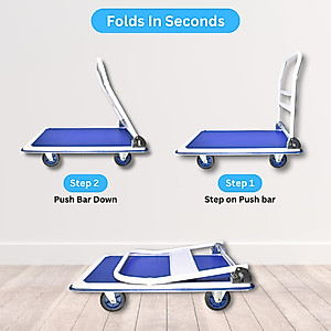 Ironbar 500 LBS Platform Dolly Cart Folding 34.25 in x 24 in PU Wheels Utility Push Cart for Home Garden Warehouse Work Office Travel