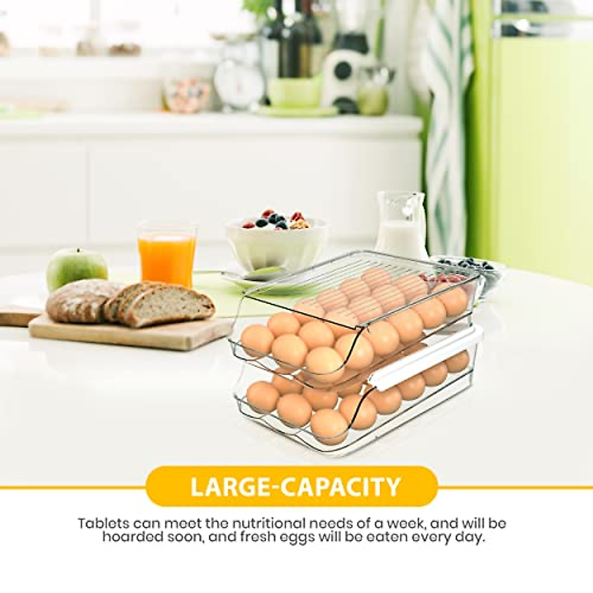 Utopia Kitchen Rolling Egg Container for Refrigerator with Lid - Pack of 2 Stackable Plastic Egg Holder for Refrigerator - Terrazo Egg Tray for Refrigerator or Fridge Organizer