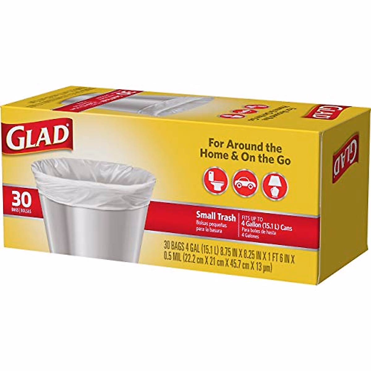 Glad Garbage Small, White, 4 gallons, 30 Count (Pack of 2)