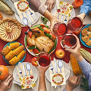 Thanksgiving Cutlery Holder Gold Foil with Give Thanks Maple Leaf design, Utensil Holder for Autumn Harvest Party Table Decorations, 24 pack, Mix 2 designs