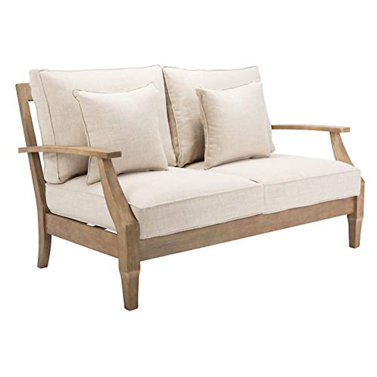SAFAVIEH Couture Patio Martinique Natural and White Wood Outdoor Loveseat, Natural/White