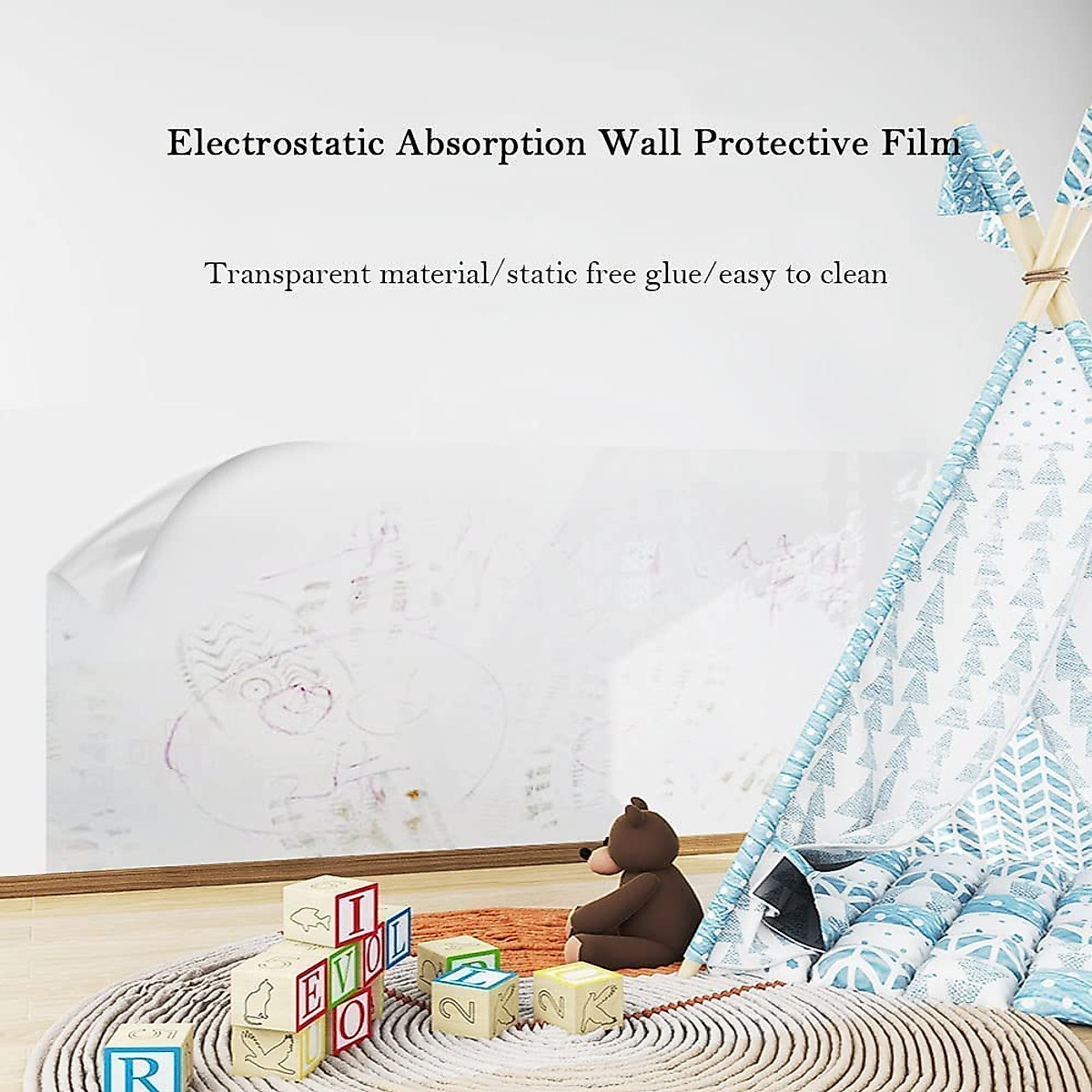 MUGUOY Electrostatic Absorption Wall Protective Film,Self-Adhesive Removable Clear Wall Protector,Oil Proof Waterproof Kitchen Furniture Sticker,No Glue Easy to Clean Wallpaper. (17.7 * 393.7 inch)