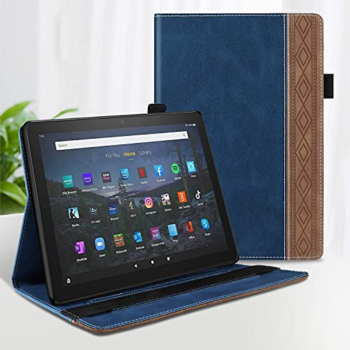 GUSARI Tablet PC case Compatible with Kindle Fire 7 Tablet Case 2022 12th PU Leather Case Protect Case Adjustable Fixing Strap Bracket Card Slot Shockproof Tablet PC Case Tablet Cover (Color : Blue)