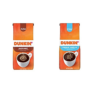 Dunkin' Hazelnut Flavored Ground Coffee and French Vanilla Flavored Ground Coffee, 12 Ounces