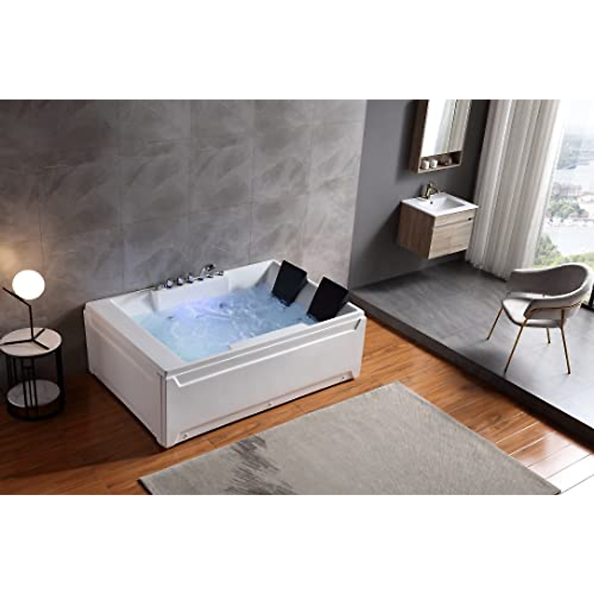 Empava 72-Inch Left Drain Rectangular Alcove Whirlpool Bathtub in White Model 2022