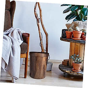 VICASKY Retro Trash Can Ornament Container Metal Storage Baskets Lip Gloss Containers Small Trash Can Rubbish Bin Wood Grain Wastebasket Trash Can Garbage Bin Living Room Garbage Bin Brown