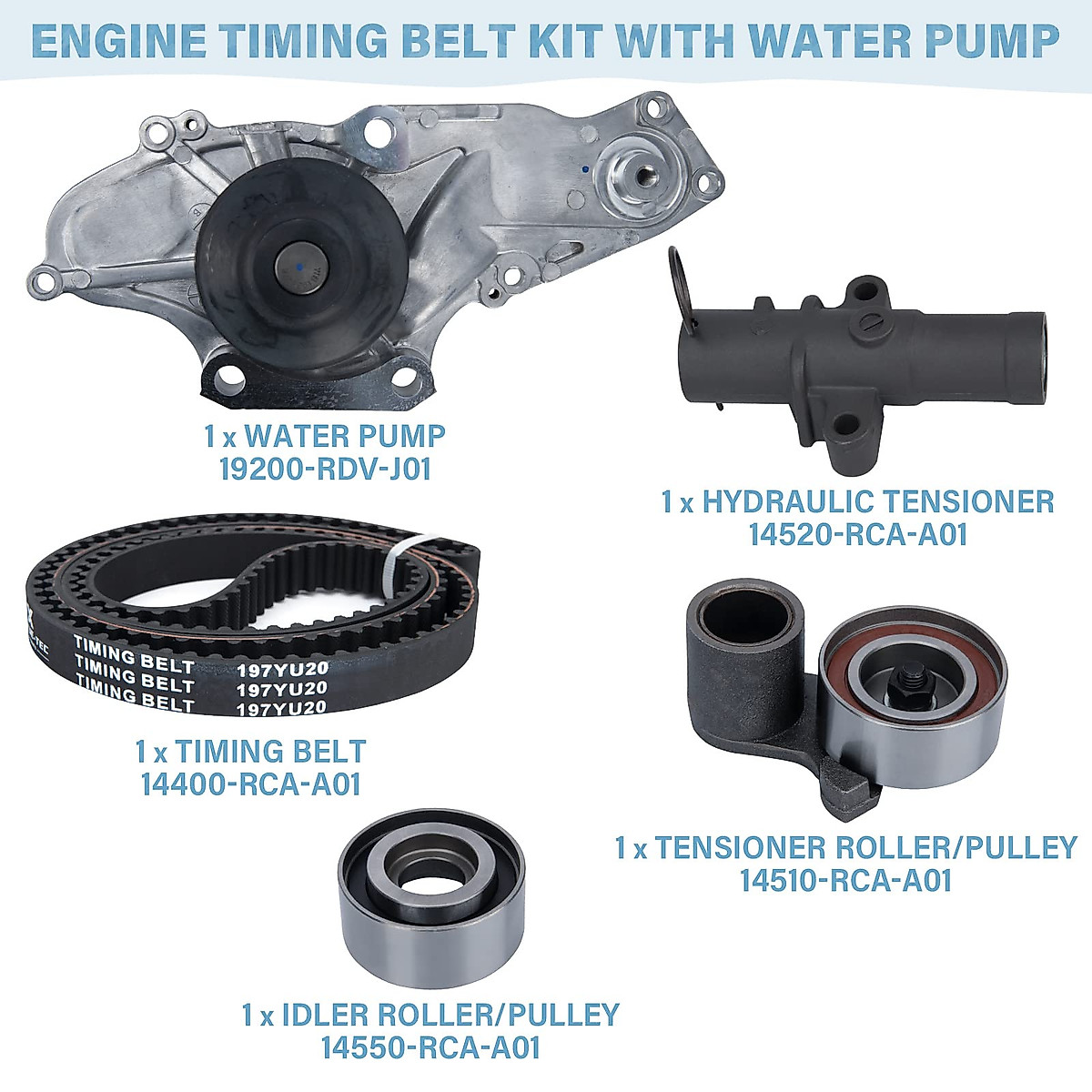 TCKWP329 Engine Timing Belt Kit with Water Pump Fit for 2003-2018 honda odyssey accord pilot Ridgeline Acura MDX RDX RL TL TSX ZDX 3.0L 3.5L 3.7L Replace# TCKWP329 TKH002 19200-RDV-J01