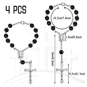 4 Pieces Auto Rosary for Rearview Mirror Pearl Glass Beads Catholic Bracelet Rosary Beads Catholic for Woman Men Car Rosary with Cross Crucifix Rosary Necklace Hanging Accessories (Black Beads)