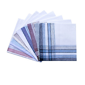 CoCoUSM Assorted Pack of Mens Classic Striped Border Cotton Handkerchiefs White 6PCS