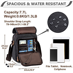 VASCHY Messenger Bag Small, Leather Canvas Water Resistant Crossbody Shoulder Bag Purse for Men and Women Dark Gray