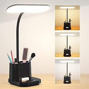 DEEPLITE Desk Lamp,Desk Light for Home Office,Battery Operated,Rechargeable,Pen Holder,800LM 3 Colors Dimmable Adjustable Study Lamp,Cordless Reading Lamps for Dorm Bedrooms.
