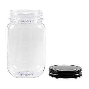 novelinks 16 Ounce Clear Plastic Jars with Black Lids - Refillable Round Clear Containers Clear Jars Storage Containers for Kitchen & Household Storage - BPA Free (10 Pack)