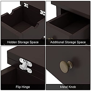 ChooChoo End Table, MDF Material Flip Top Narrow End Table with drawer, Accent Small Side Table Nightstand for Living Room, Bedroom, and Small Spaces - Espresso