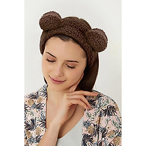Huachi Spa Headbands for Women Girls Face Washing Makeup Cute Bear Ears Hair Bands Korean Elastic Fluffy Beauty Accessories, Brown