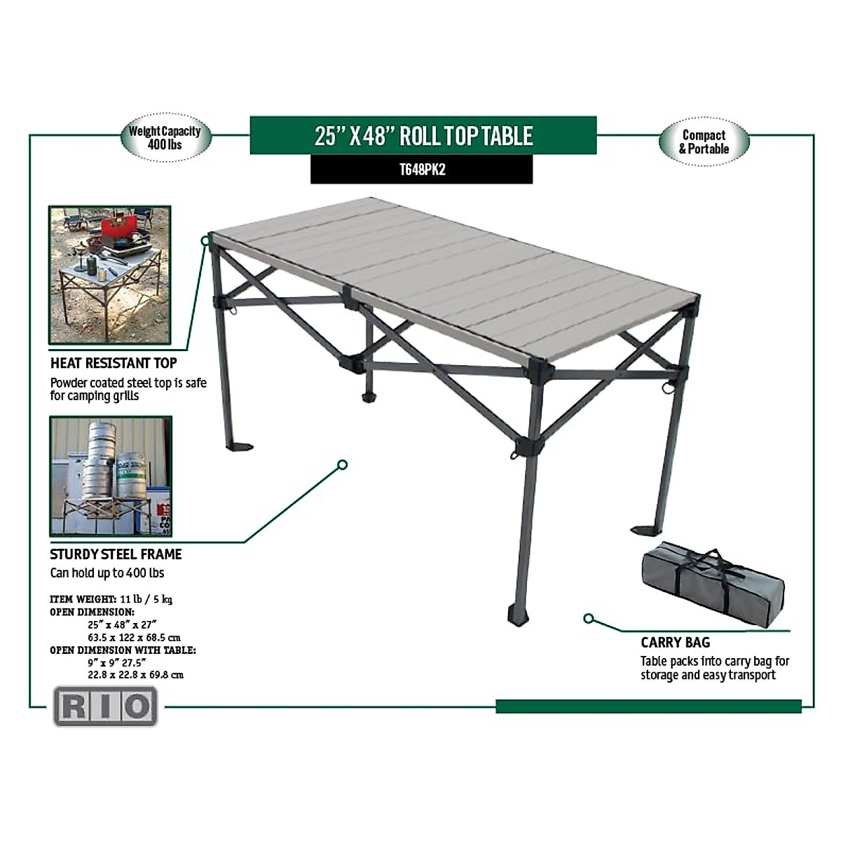 Rio Gear 48" x 25" Outdoor Camping Aluminum Roll Top Table