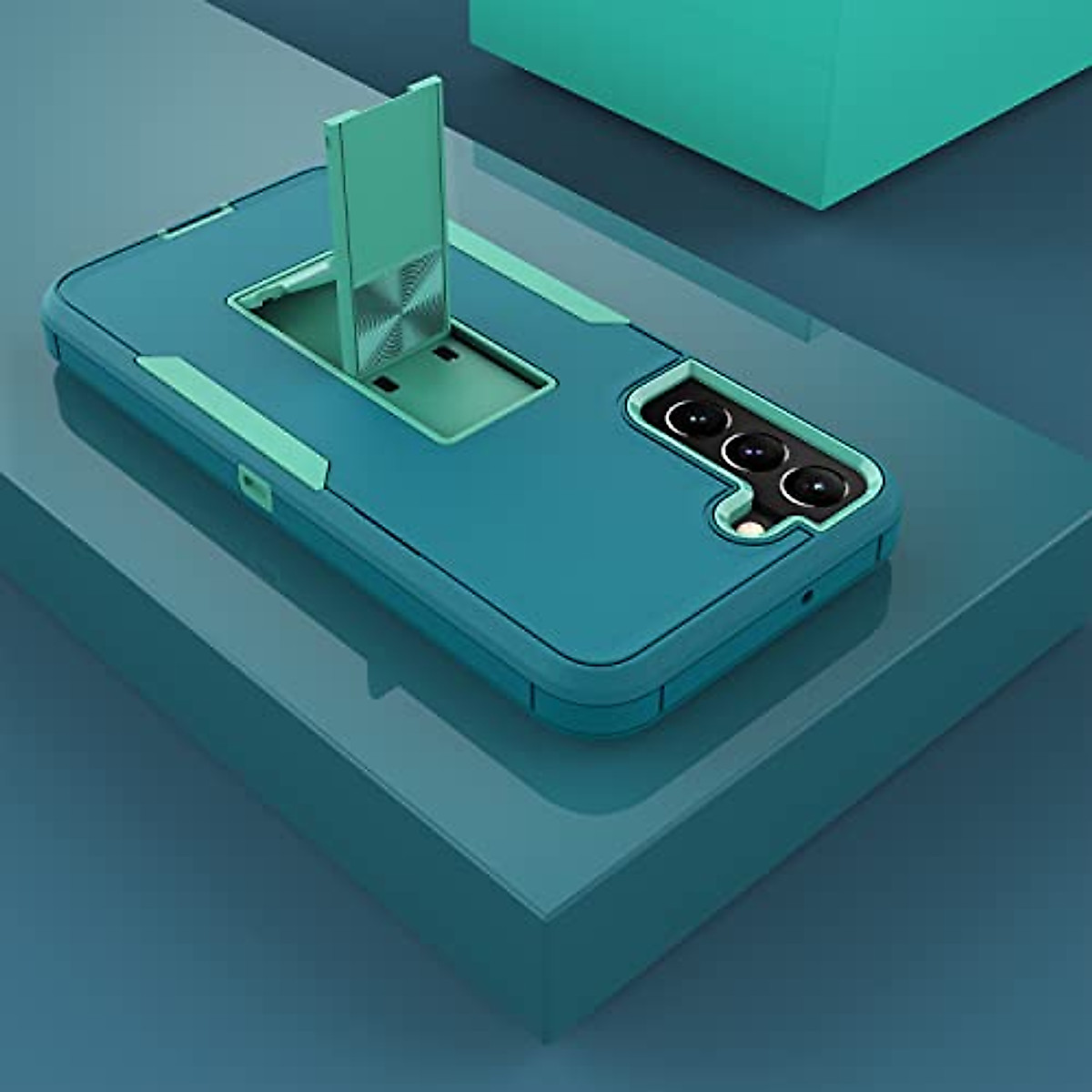 wulibox Professional Design for Samsung Galaxy S22 Plus Case with Stand, Shockproof Drop Protection, Fit for Magnetic Car Mount, Upgrade Hard PC&Premium Soft TPU Kickstand for Women (Lake Blue)