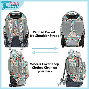 NEW TILAMI Rolling Backpack with Wheels for Boys School Adjustable Laptop Backpack with Wheels for Girls to School Travel Camping Boys Rolling Backpack Cute Cats 18 Inches