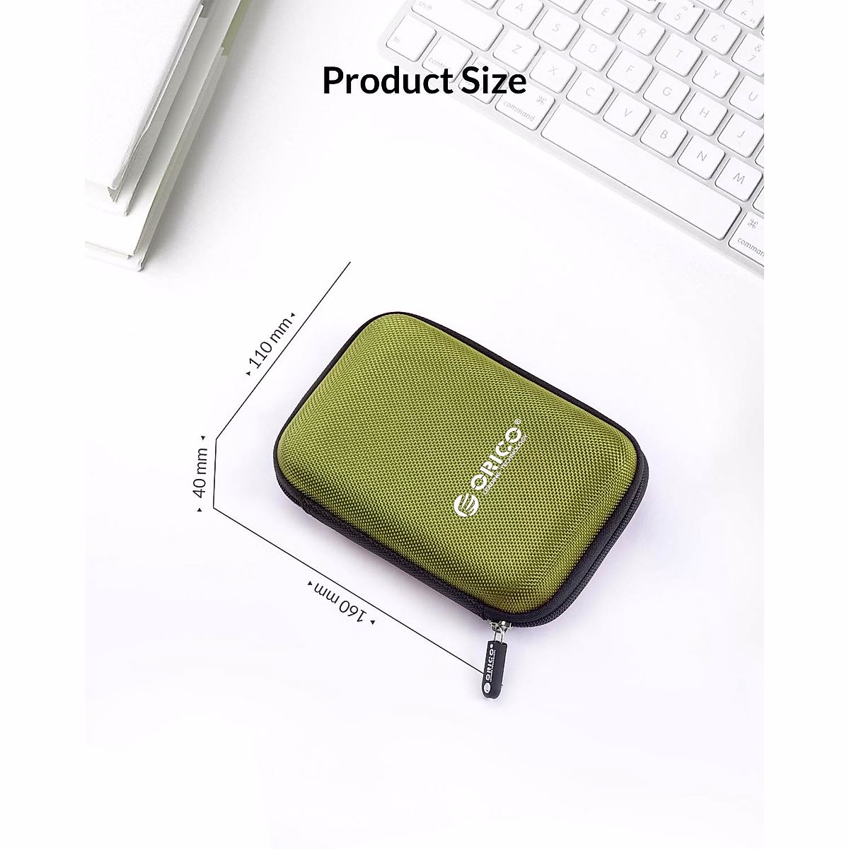 ORICO Hard Drive Case 2.5 inch External Drive Storage Carrying Bag Waterproof Shockproof with Inner Size 5.5x3.5x1.0inch for Organizing HDD and Electronic Accessories, Green(PHD-25)