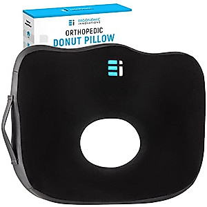 ERGONOMIC INNOVATIONS Orthopedic Donut Pillow: Memory Foam Chair Seat Cushion for Tailbone and Coccyx Pain, Sciatica, and Pressure Relief - Car, Desk, and Office Chair Pad Cushions and Pillows (Black)