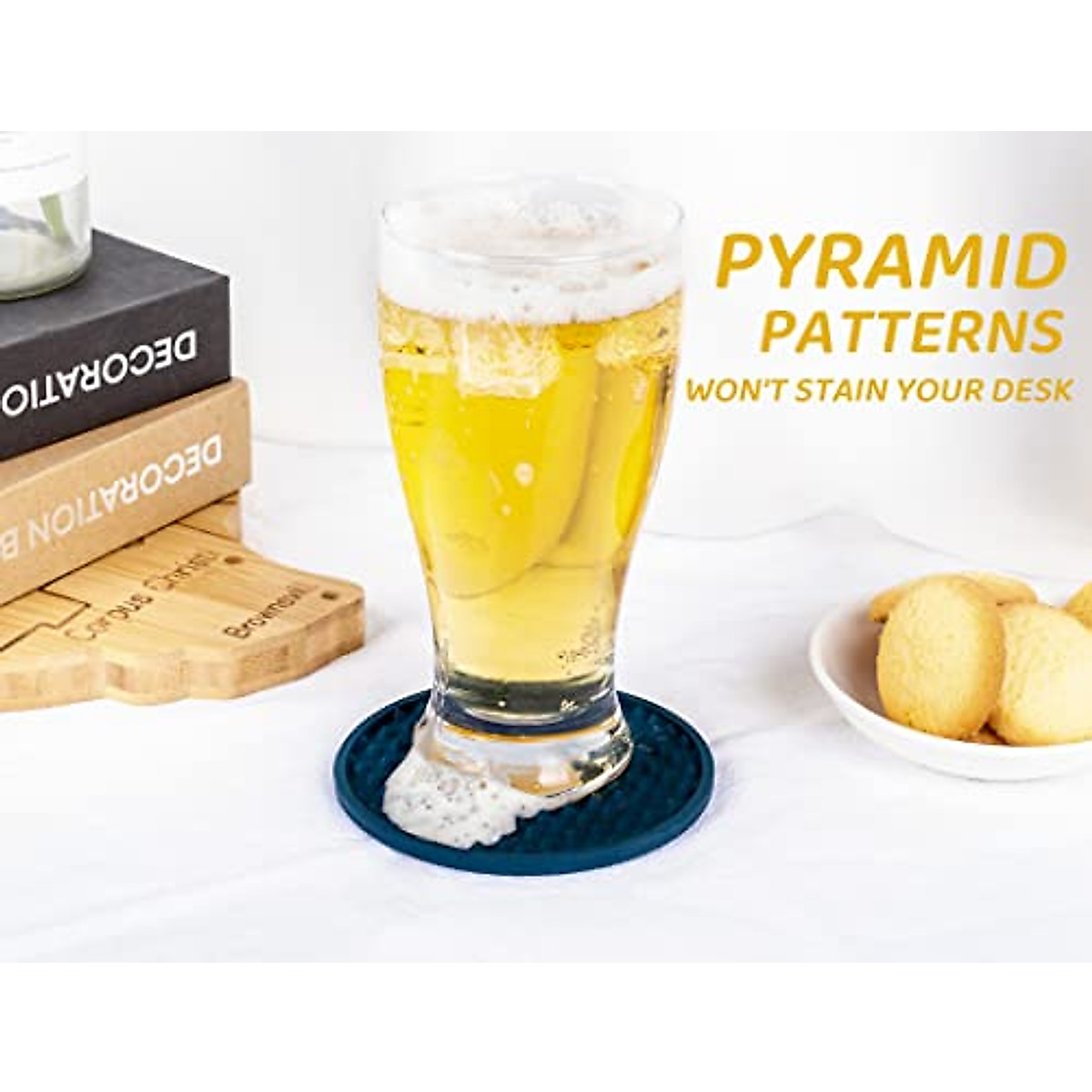 Coasters for Drinks 6 Pack Drink Coasters with Holder,Heat Resistant Silicone Coasters Tabletop Protection,Non-Slip Rubber Coasters for Kinds of Cups (Blue)