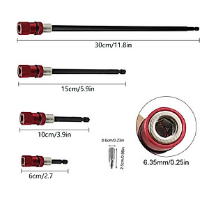 Drill Extension Bit Holder 4Pcs - 12'' 6'' 4'' 2'' Magnetic Drill Screwdriver Bit Extender 1/4 inch Hex Bit Holder, Impact Driver Extension Adjustable Depth Screwdriver (12''+6''+4''+2'')