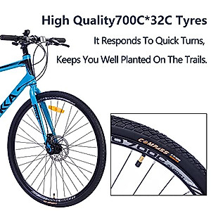 21 Speed Hybrid Bike Disc Brake 700C Road Bike for Men Women's City Bicycle (Blue)