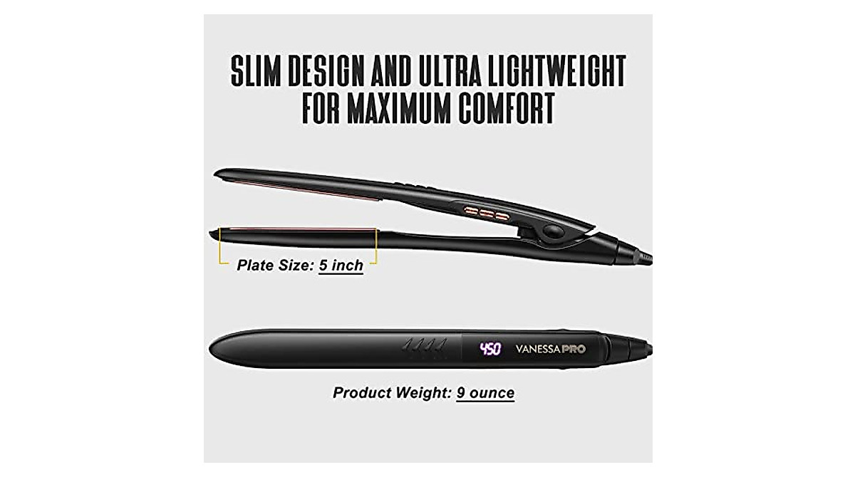 VANESSA PRO Titanium Flat Iron for Sleek & Curly Hair - Fast Styling