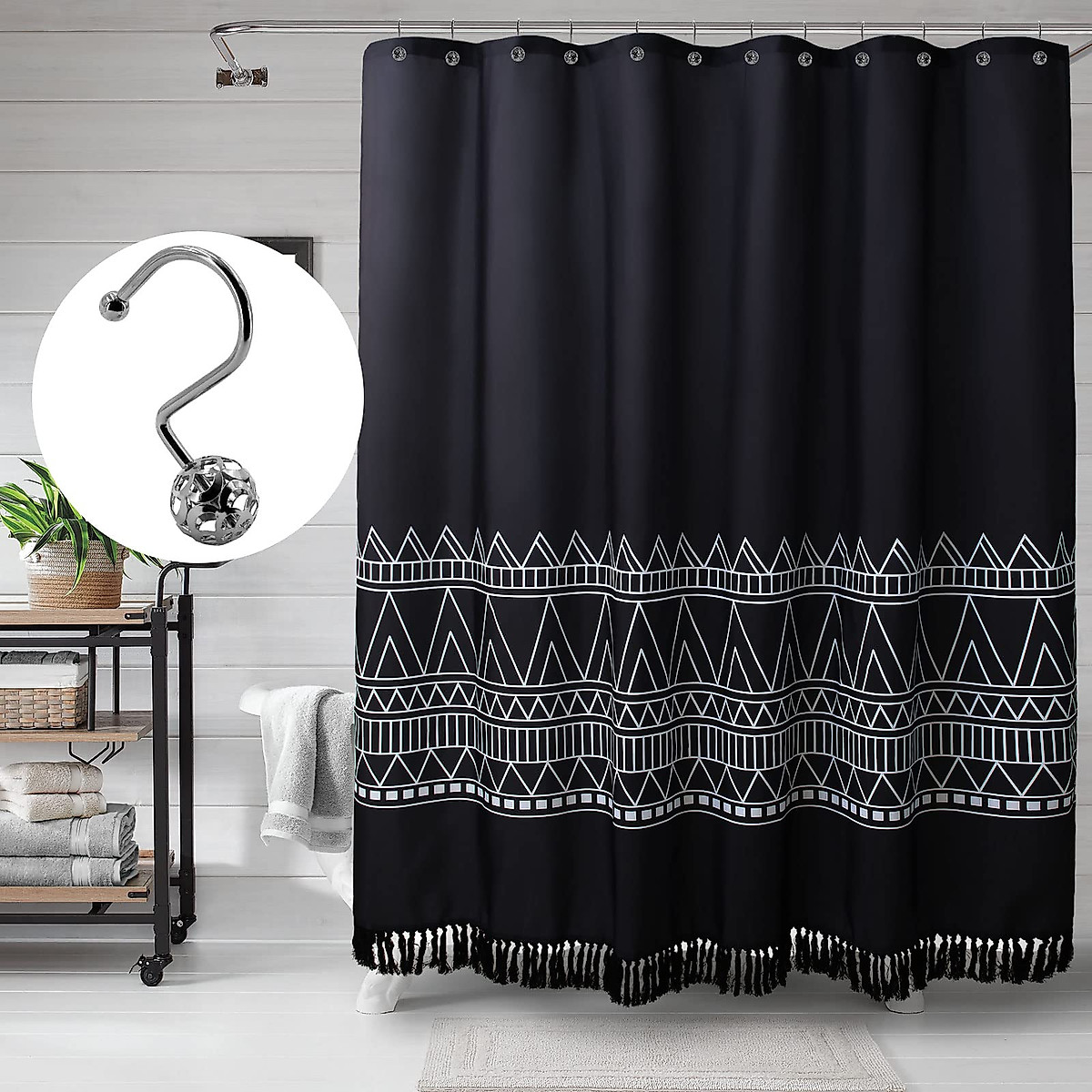 MitoVilla Silver Metal Shower Curtain Rings and Hooks, Chrome Metal Hollow Ball Rust Proof Rings for Curtain Liner and Bathroom Shower Rod Accessories