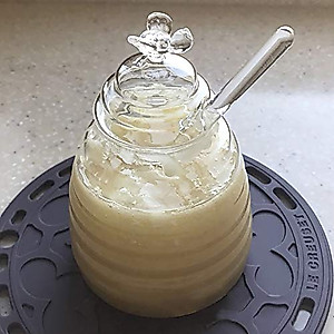 Hedume Honey Jar with Dipper and Lid, Honey Bee Pot, 17oz Glass Beehive Honey Pot for Home Kitchen