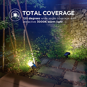 Home Zone Security Solar Spotlights - Outdoor 500 Lumen High Brightness 3500K Warm Spot Light with 3 in 1, In-ground, Wall Mount, or Flag Pole Setup Design, Black (2-Pack)