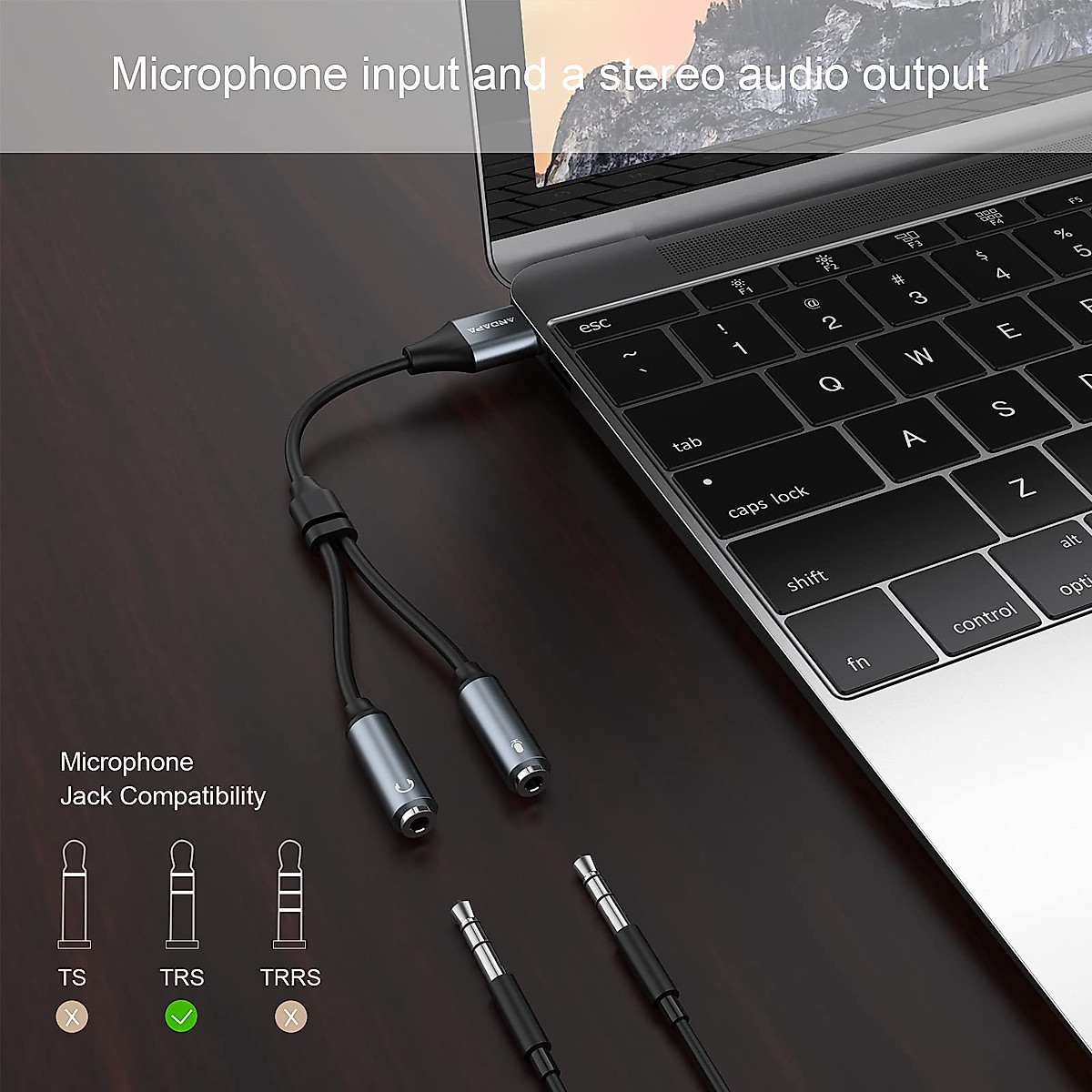 USB Headset Adapter,ANDAPA USB Audio Adapter Stereo External Sound Card with 3.5mm Headphone and Microphone Jack for Windows Mac Linux PC Laptops Desktops PS5