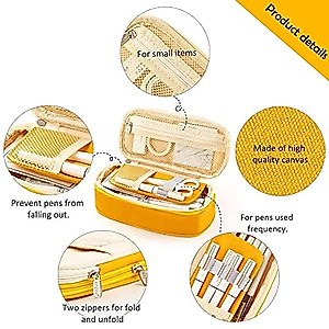 JIAXIAO Canvas Pencil Box,School Travel Bags Pen Bag Fold Pencil Bag for Student Classic Pocket Cosmetic Bag Pencil Case Pens Holder(Deep Blue)