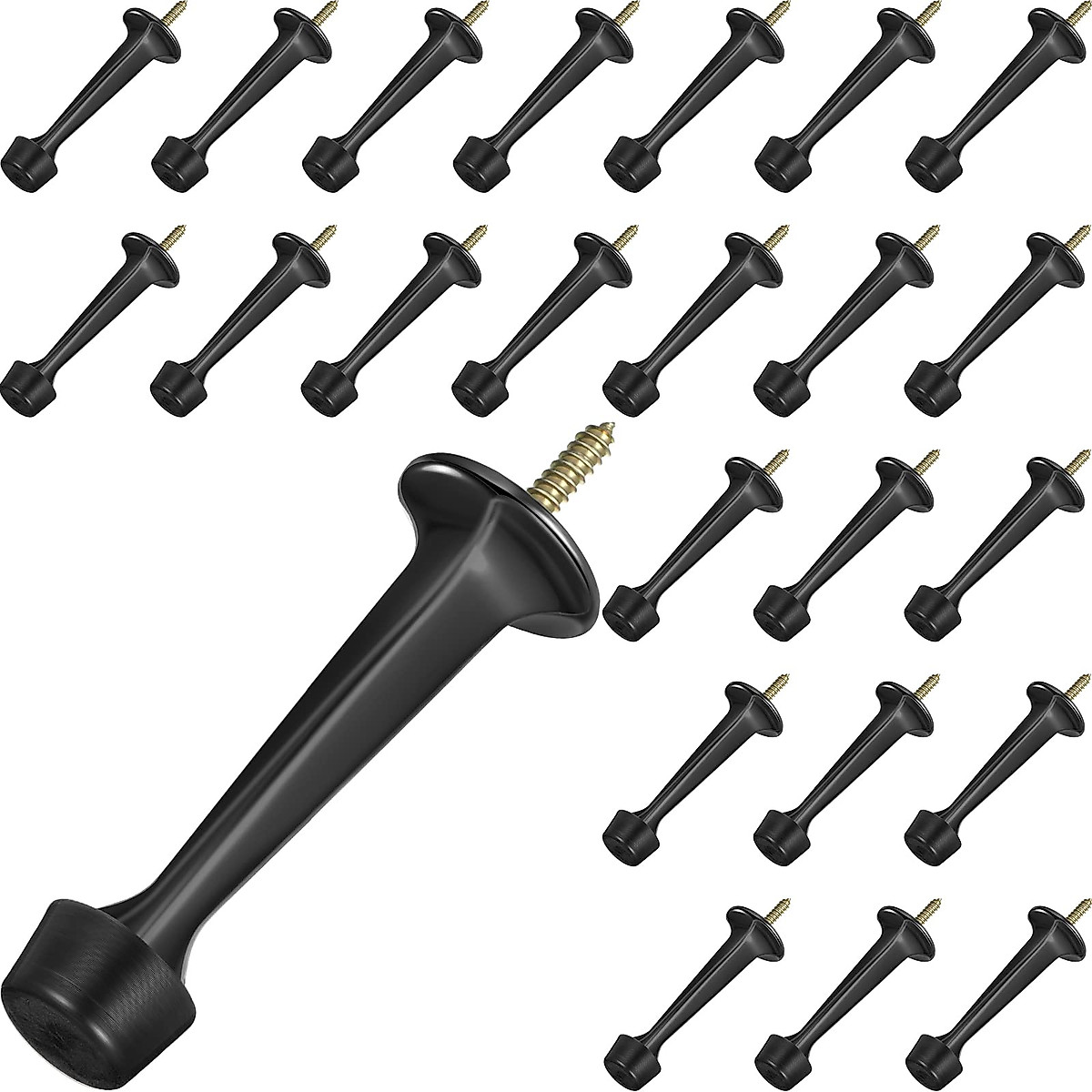 24 Pack Door Stop Heavy Duty Solid Rigid Door Stoppers with Soft Rubber Tip Wall Mount Door Stoppers for Bottom of Door (Black)