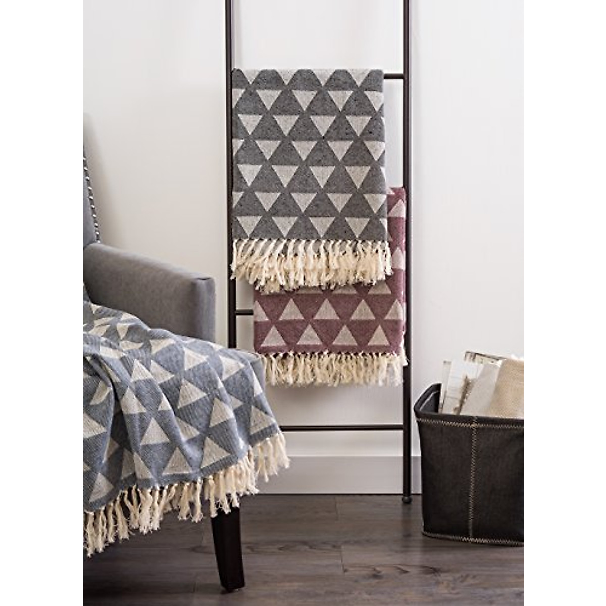 DII Mid-Century Modern Decorative Triangle Woven Throw, 50x60, BlackBerry