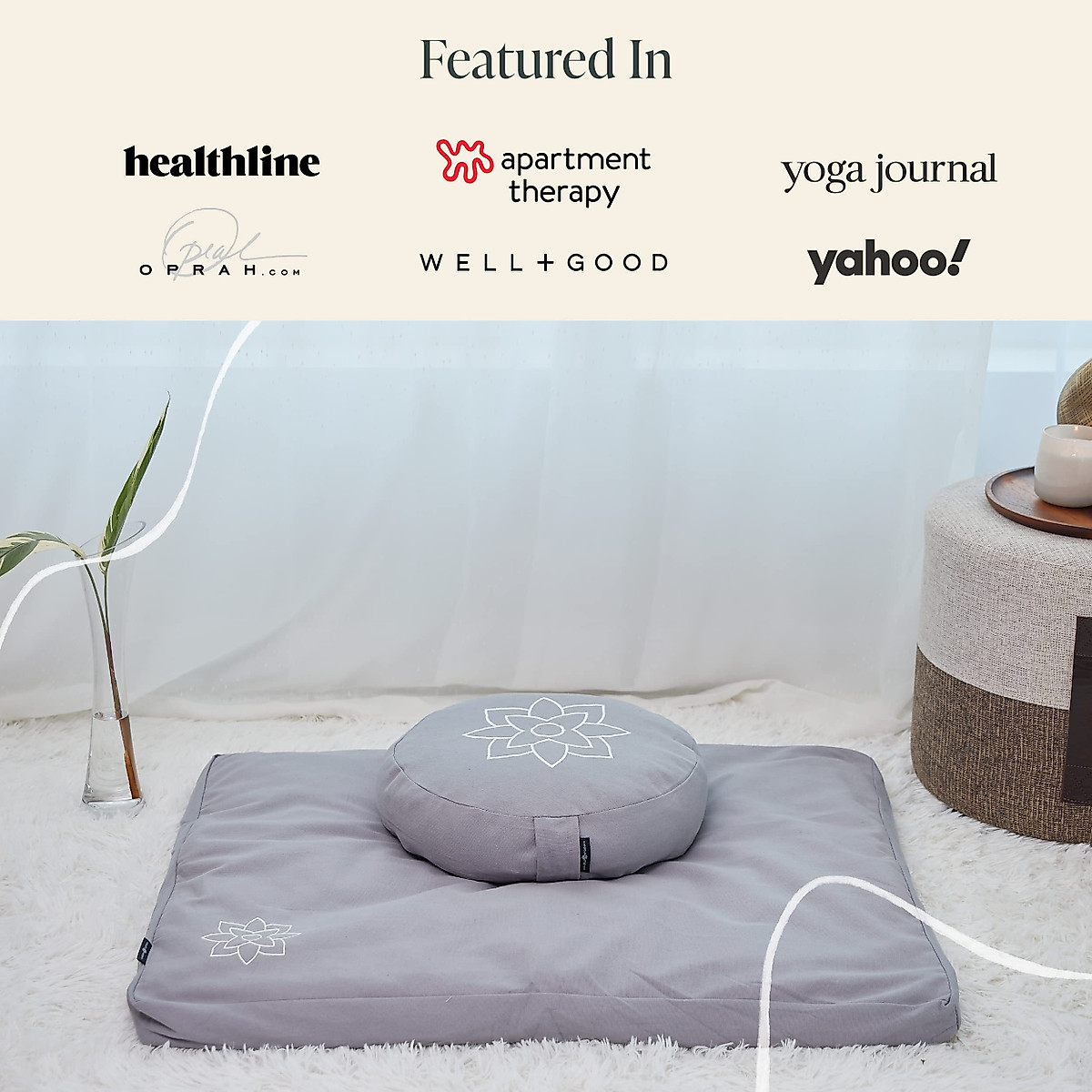 Mindful & Modern Meditation Cushion and Zabuton Meditation Mat Bundle - 100% Cotton Meditation Cushion Set for Yoga - Buckwheat Zafu Floor Pillow and Rectangular Mat - Slate Grey Color