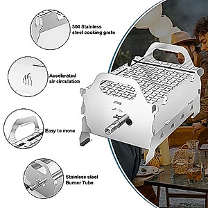 Onlyfire Portable Propane Gas Grill, Stainless Steel Camping Grill Detachable Tabletop BBQ Grill with Handles and Hose for Outdoor Cooking, Camping and Garden