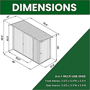Hanover 2-in-1 Multi-Use Storage Shed, Separated Storage Compartments, 2-Point Locking System, Galvanized Steel, 156-Cu. Ft. Capacity, 3.6-Ft. x 8-Ft. x 5.75-Ft., Dark Gray