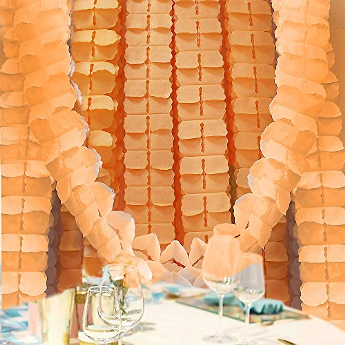 Life Glow Hanging Garland Four-Leaf Tissue Paper Flower Garland Reusable Party Streamers for Party Wedding Decorations, 11.81 Feet/3.6M Each, Pack of 6-Orange