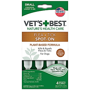 Vet's Best Topical Flea & Tick Treatment for Dogs up to 15lbs, 4 Month Supply