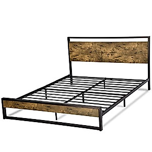 IMUsee Queen Bed Frame with Wooden Headboard, Modern Rustic Style Platform Bed Frame Queen Size, No Box Spring Needed, Easy Assembly, Brown